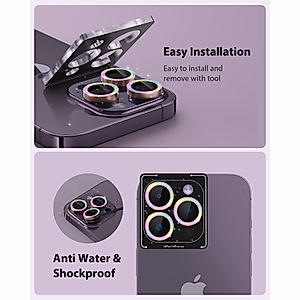 LRONFIEE for iPhone 14 Pro and iPhone 14 Pro Max Camera Lens Protector Aluminium Alloy Tempered Glass Camera Cover for iPhone 14 Pro Max 6.7"/ 14 Pro 6.1" (1 Set) CD Texture Gold