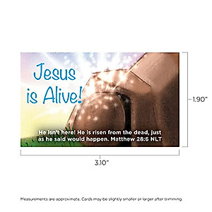 Jesus is Alive (Empty Tomb), Matthew 28:6, Bulk Pack of 25 Easter Affirmation Scripture Cards for Kids, Pass it On Christian Bible Verse Cards for Sunday School, Childrens Church & Youth Ministry