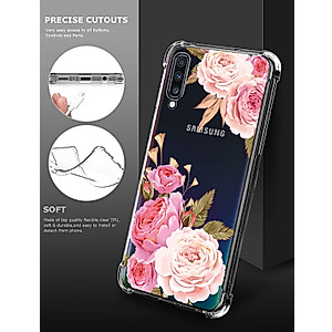 GREATRULY Floral Clear Case for Galaxy A70 for Women Girls,Pretty Phone Case for Samsung Galaxy A70 (2019),Flower Design Transparent Slim Soft Drop Proof TPU Bumper Cushion Silicone Cover Shell,FL-K