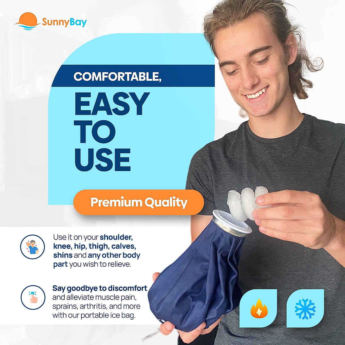 SunnyBay Refillable 11 in Ice Bag with 28 in Strap - Reusable Washable Medical Icing Pack - for Ankle, Knee, Neck, Shoulder Injuries- Cold Therapy Muscle Pain Relief