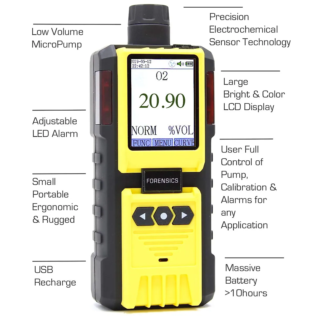 FORENSICS DETECTORS FD Oxygen Analyzer for Headspace Analysis by FORENSICS | 0-30% with 0.01ppm resolution | USB Recharge | Computer Data Logging | USA NIST traceable calibration |