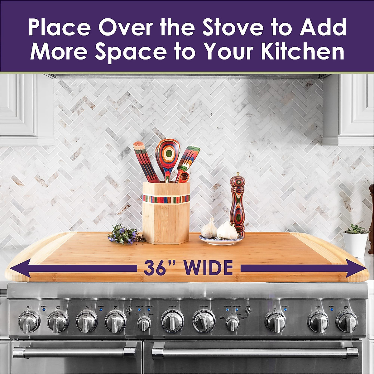 Totally Bamboo 36" x 24" Bamboo Wood XXL Cutting Board, Stove Top Cover or Over the Sink Chopping Block, Noodle Board and Giant Charcuterie Serving Tray