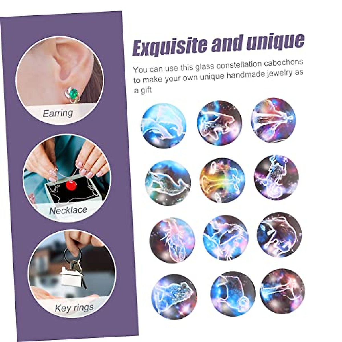 EXCEART Glass Ornaments 360 Pcs Constellation Gem Patch Ear Peircing Kit Necklace Set Round Beads DIY Gemstone Patches Bisuteria Materiales Glass Glass Round Constellation 3D Earrings