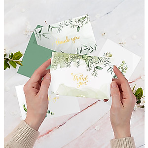 24 Pack Gold Foil Greenery Thank You Cards with Self-adhesive Envelopes, 4"x6" Boxed Watercolor Thank You Note Cards for Bridal Shower, Wedding or Baby Shower, 24 Unique Designs