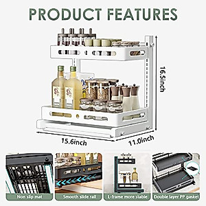 Generic Under Sink Organizer, 2-Tier Metal Pull Out Kitchen Cabinet Organizer, Freely Adjustable, Rust Resistant, Sturdy Multi-Functional for Bathroom Organization, White