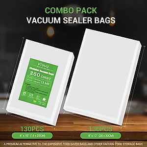 VTUUU Chamber Vacuum Sealer Bags 260 Quart size 8" x 12", Pint Size 6" x 10" For Vacuum Chamber Bags Pre-Cut Chamber Vacuum Bags- BPA-Free -Heavy Duty Chamber Machine Pouches