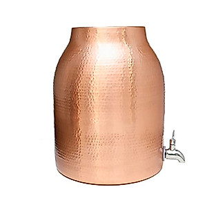 Pure Copper Water Dispenser with Lid by Copper Mules | XL Capacity Holds 3.5gal or 16liters | RAW Copper Interior for Ayruvedic Health | Includes No-leak Stainless Steel Spigot