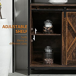 HOMCOM Industrial Sideboard Buffet Cabinet, Kitchen Cabinet with Sliding Barn Doors, Coffee Bar Cabinet with Stemware Racks, Drawer and Adjustable Shelves for Living Room, Home Bar, Rustic Brown