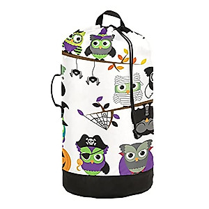 Oyihfvs St Patrick's Day Seamless Owls on Tree Branches on White Backpack Laundry Bag, Laundry Backpack with Shoulder Straps, Waterproof Nylon Clothes Hamper Bag for Men Women Yoga Backpack