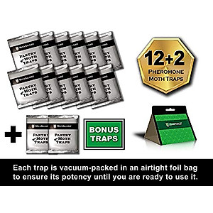 MAXGUARD Pantry Moth Traps (12 Pack +2 Free) with Extra Strength Pheromones | Non-Toxic Sticky Glue Trap for Food and Cupboard Moths in Your Kitchen | Trap and Kill Seed Grain Flour Meal Moths |
