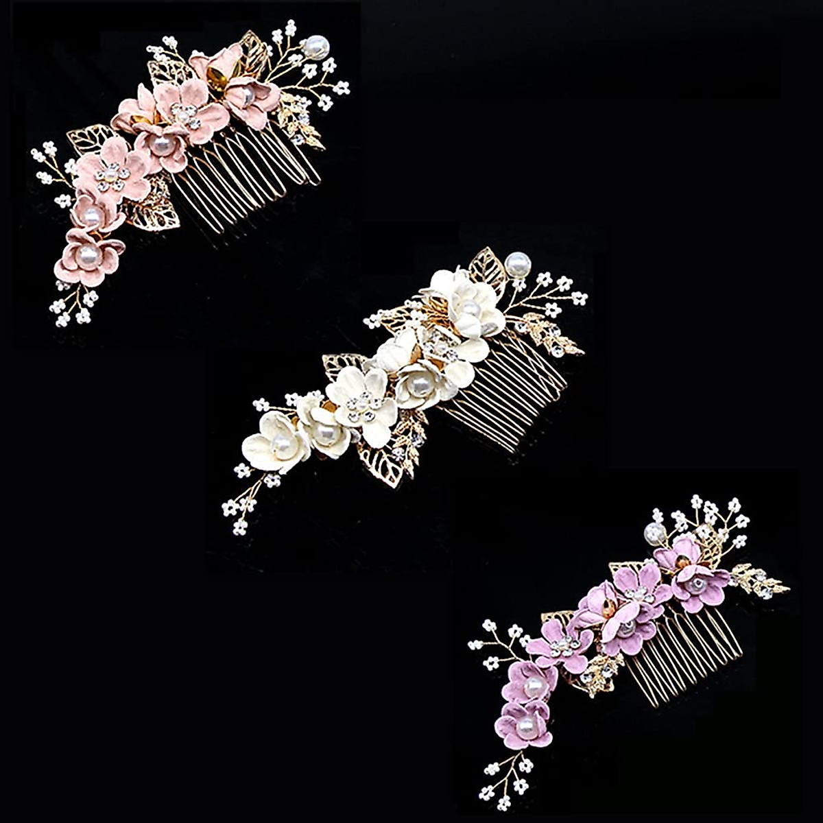 Hair Side Combs Bride Wedding Hair Comb Flowers Pearl Bridesmaids Hair Piece Accessories Vintage Bridal Hair Clips for Women and Girls (Pink)