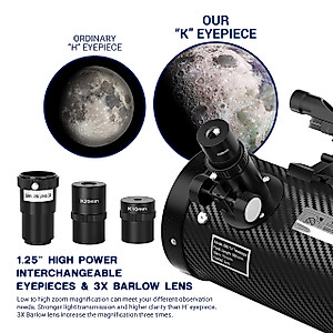 ESSLNB Astronomical Reflector Telescopes 114AZ Mount with Shutter Control and Steel Tripod 500mm Telescopes for Adults Astronomy Beginners with Phone Adapter 3X Barlow Lens and Moon Filter