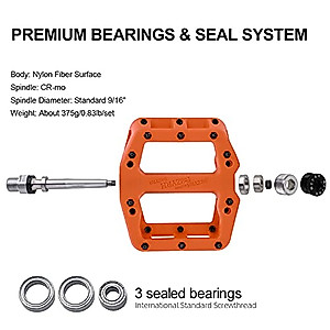 MZYRH Mountain Bike Pedal 9/16" 3 Sealed Bearings Lightweight Non-Slip Nylon Fiber Bicycle Platform Pedals for Road BMX MTB