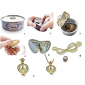 Pearlina Cultured Wish Pearl in Oyster Necklace Set Gold Plated Cage Locket w/ Stainless Steel Chain 18"