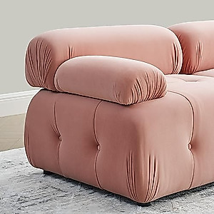 Eafurn Free Combination Modular Sectional Sofa, L Shaped Cloud Couch with Reversible Ottoman,4 Seater Button Tufted Corner Sofa&Couches for Comfy Upholstery Living Room Furniture Sets, Pink Velvet