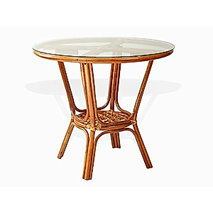 5-Pc Pelangi Rattan Wicker Dining Set with Round Table Glass Top + 4 Arm Chairs, Colonial Color