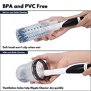 Jumperlay Baby Bottle Brush with 1 Pack Nipple Brush and 2 Pack Straw Cleaner Brushes, Baby Bottle Cleaning Brush Set with Suction Cup Stand and A Hidden Mini Brush, Black