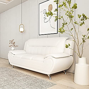 US Pride Furniture Michael Collection Modern Style Faux Leather Couch-Versatile 3 Seater Accent Piece for Living Room, Bedroom or Office-Comfortable Design and Elegant Look, 79" Sofa, Snowy White