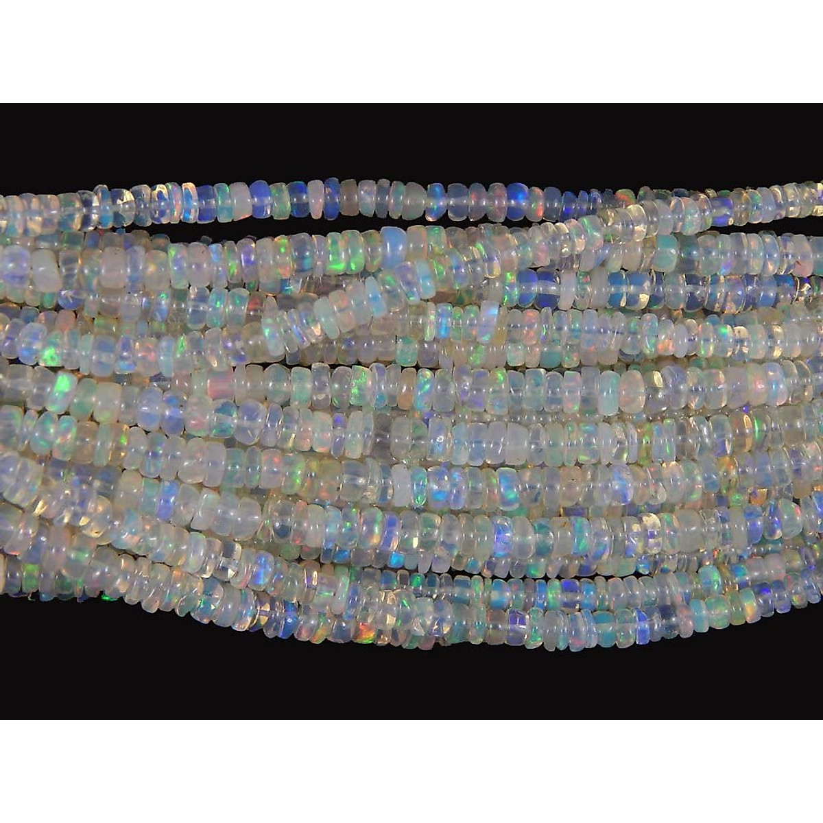 Myhealingworld Natural White Base Ethiopian Opal Gemstone Beads 16 Inch Beaded Necklace with Additional 2 inch 92.5 Sterling Silver Extension. Bead Size Varies from 2mm to 5mm.