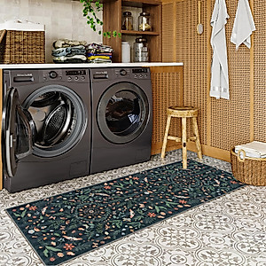 Lahome Insect Botanical 2x6 Washable Rug Runners for Hallways Non Slip,Black Bathroom Carpet Runner Kitchen Runner Rugs Non Skid,Soft Non-Slip Entryway Indoor Runners for Laundry Bedroom(Black,2x6)