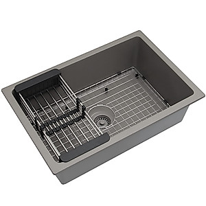 MILOSEN Granite Gray Kitchen Sink, 28 * 18 Inch Undermount Kitchen Sinks, Single Bowl Kitchen Sink Grey