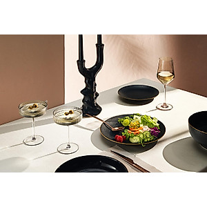 Ribbed Coupe Cocktail Glasses 8 oz | Set of 2 | Classic Manhattan Glasses For Cocktails, Champagne Coupe, Ripple Coupe Glasses, Art Deco Gatsby Vintage, Crystal with Stems (Smoke Grey)