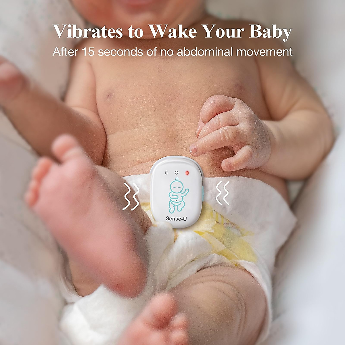 Sense-U Smart Baby Monitor Pro(Long Range) with Arousal Vibration, Audible & App Alerts Anywhere: Tracks Abdominal Movement, Rollover, Sleeping Position, Feeling Temperature, Wearable Sleep Monitor