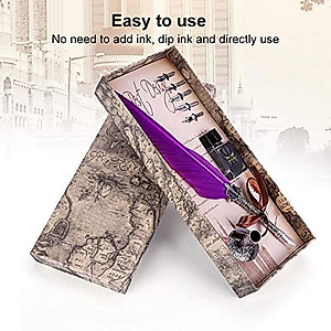 Ciglow Retro Feather Pen, Calligraphy Dip Feather Pen Sealing Set with 5pcs Nib Empty Ink Bottle Writing Pen Gift Box for Christmas, Valentine.(Purple)