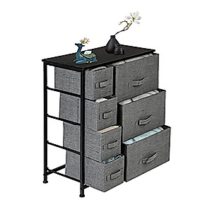 GOODSILO 7 Drawer Organizer Fabric Drawers, Chest Closet Double Dresser Combined with Large & Small Drawer Storage, Metal Frame & Wooden Tabletop for Home, Bedroom, Hallway, Kids Room [Grey]