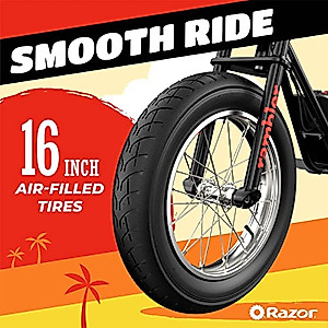 Razor Rambler 16 – 36V Electric Minibike with Retro Style, Up to 15.5 MPH, Up to 11.5 Miles Range, Wide, Rugged 16" Air-Filled Tires, Powerful 350 Watt Hub-Driven Motor