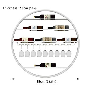 White Wine Rack Wall-Mounted Round Wine Bottle Holder，Metal Iron Hanging Goblet Glass Stemware Storage Shelf Display Shelves for Bar Kitchen Restaurant (Size : 85x10x85cm)