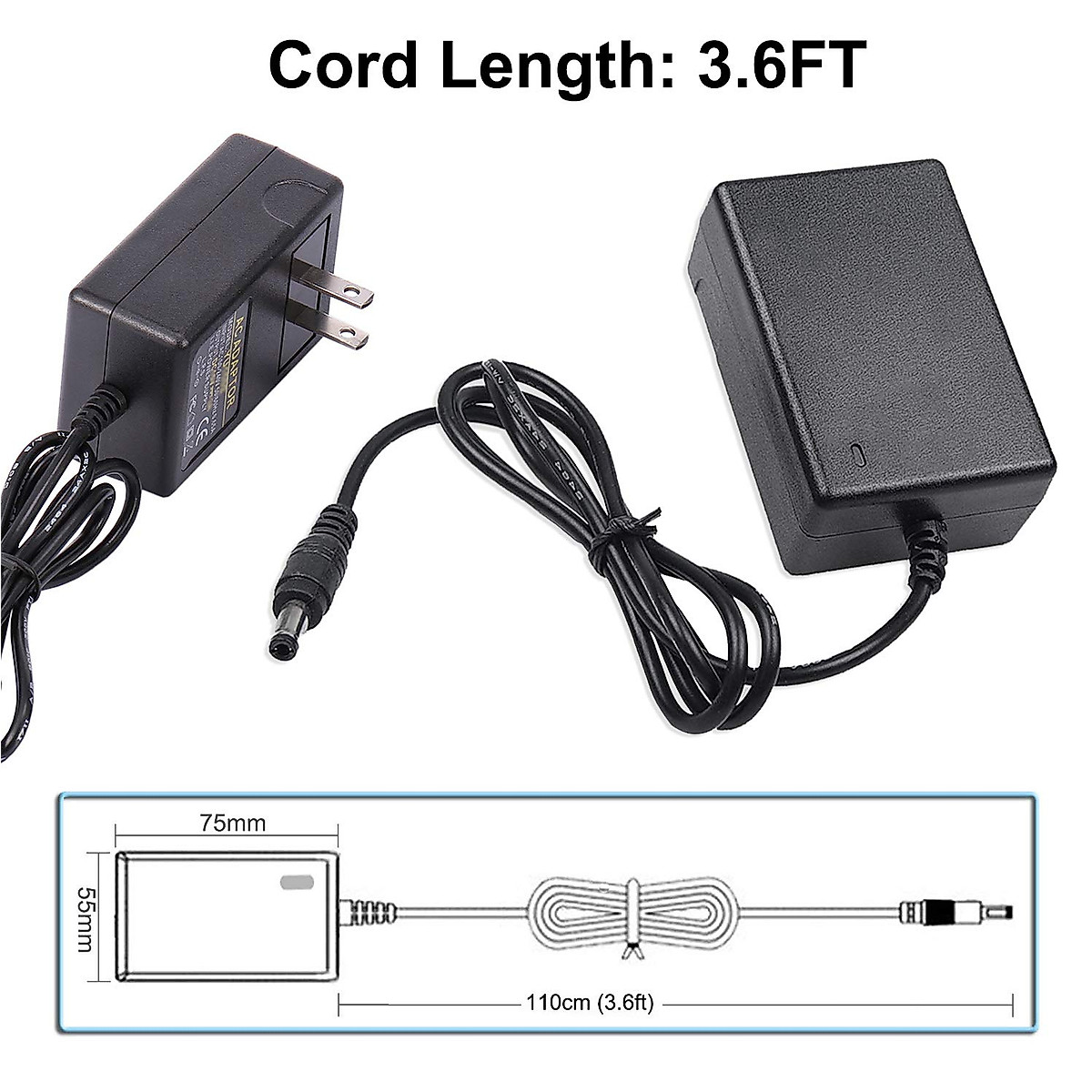 24V 1A Power Adapter Supply - AC to DC 24 Volt 1000mA 500mA Available 5.5x2.5mm-2.1mm Tip 24V/1A 24W for Oil Diffuser Humidifier WiFi Camera, GPS, Webcam, Router (3.6Ft Cable)