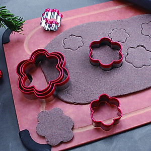 Flower Cookie Cutters Set 6-Pcs, Metal Flower Shapes Biscuit Cutter Made of Food Grade Stainless Steel, Protective Red TOP with Soft PVC, Safe & Healthy for Kids