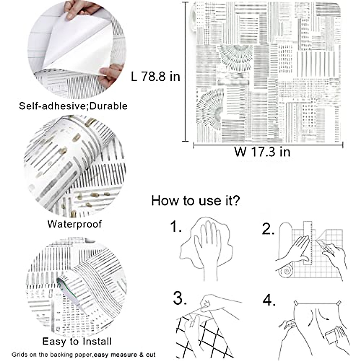 Theper Modern Peel and Stick Wallpaper Gray and White Stripe Wallpaper Contact Paper 17.3” x 78.7” Geometric Wallpaper Self Adhesive Wallpaper Removable Decorative Wallpaper for Bedroom Vinyl Film