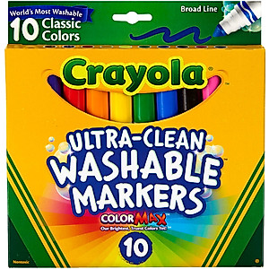 Crayola(R) Ultra-Clean Washable Markers, Broad Tip, Assorted Classic Colors, Box of 10