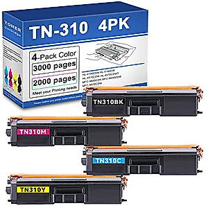 TN310 Compatible TN310BK TN310C TN310M TN310Y Toner Cartridge Replacement for Brother HL-4150CDN HL-4140CW Printer Toner (1BK+1C+1Y+1M).