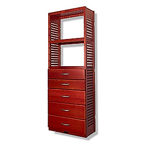 John Louis Home 12in deep Solid Wood Premier 5 Drawer Storage Tower Red Mahogany