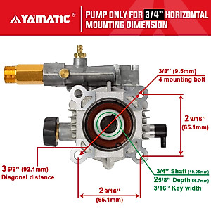 YAMATIC 3/4" Shaft Horizontal Pressure Washer Pump 3300 PSI @ 2.5 GPM Brass Head Power Washing Pump Replacement for Simpson MSH3125,MSH3125-S,520004, Karcher G3050OH and More