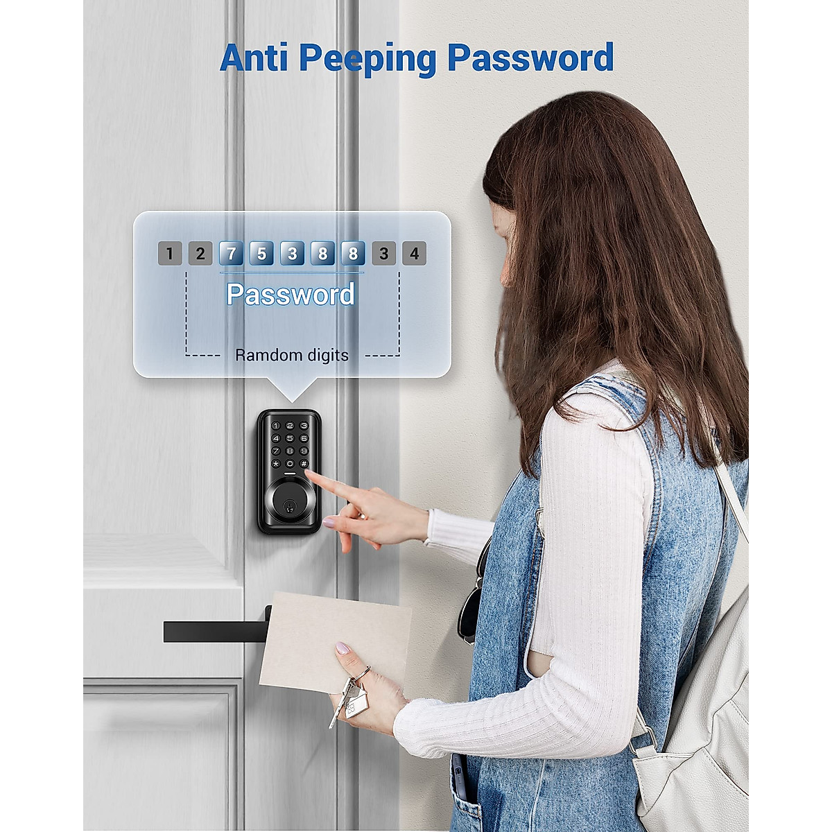 Veise Keyless Entry Door Lock, Electronic Keypad Deadbolt Lock, Auto Lock, 1 Touch Locking & 20 User Codes, Anti-Peeking Password, Easy Installation Design - Matte Black