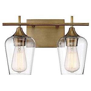 Savoy House 8-4030-2-322 Octave 2-Light Bathroom Vanity Light in a Warm Brass Finish with Clear Glass (14" W x 9" H)