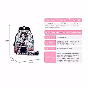 Kanhan-dress Kochou Shinobu Cosplay School Backpack with Pencil Case Anime Backpacks+Keychains Set for Women Men Teens Kids (Kochou Shinobu, 16 INCH)