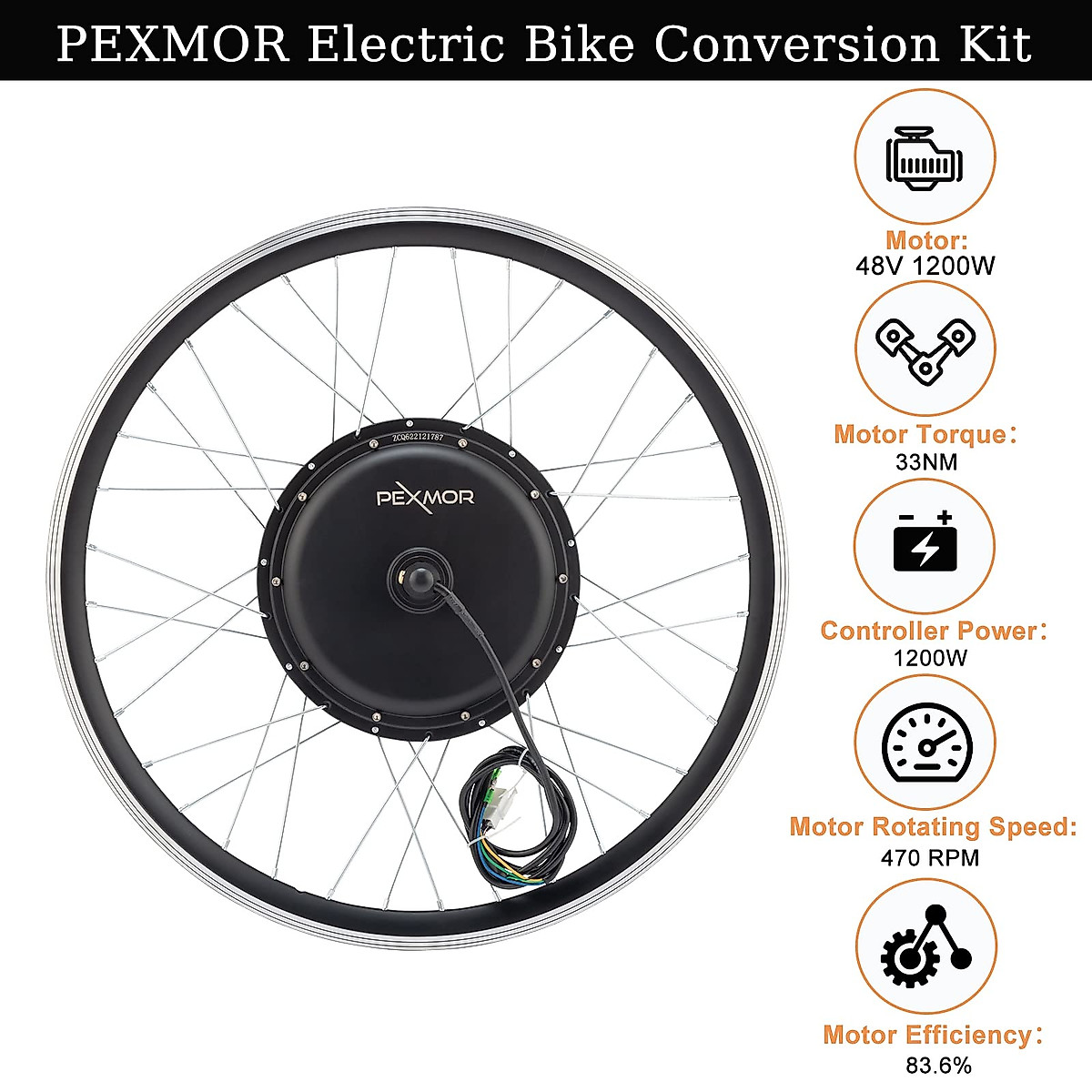 PEXMOR Electric Bike Conversion Kit, 48V 1200W 26" Front Wheel E-Bike Conversion Kit, Ebike Hub Motor Kit Upgrade 3 Mode Controller w/PAS/LCD Display/Twist Throttle Electric Bicycle Ebike Kit