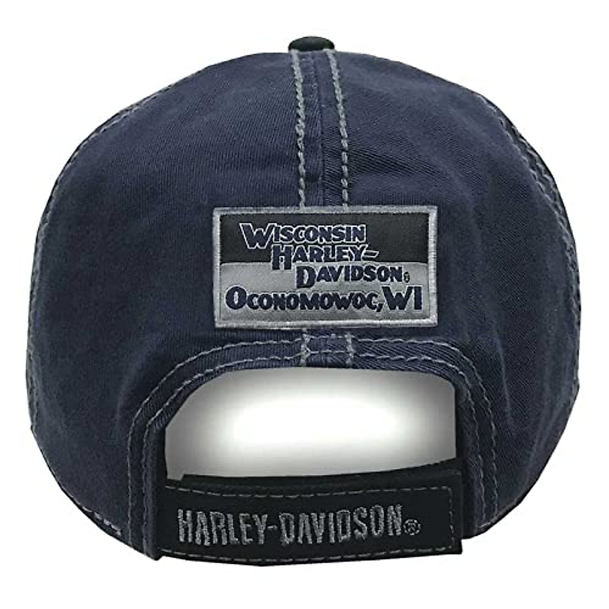 Harley-Davidson Men's Chain Stitch Curved Adjustable Colorblocked Baseball Cap Blue