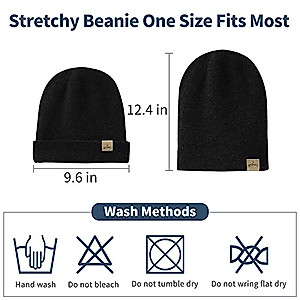 Hysnan Mens Beanie Merino Wool Warm Hats for Women Men Knit Slouchy Double Layer Warm Cuffed Skull Beanie Skiing Skating Black