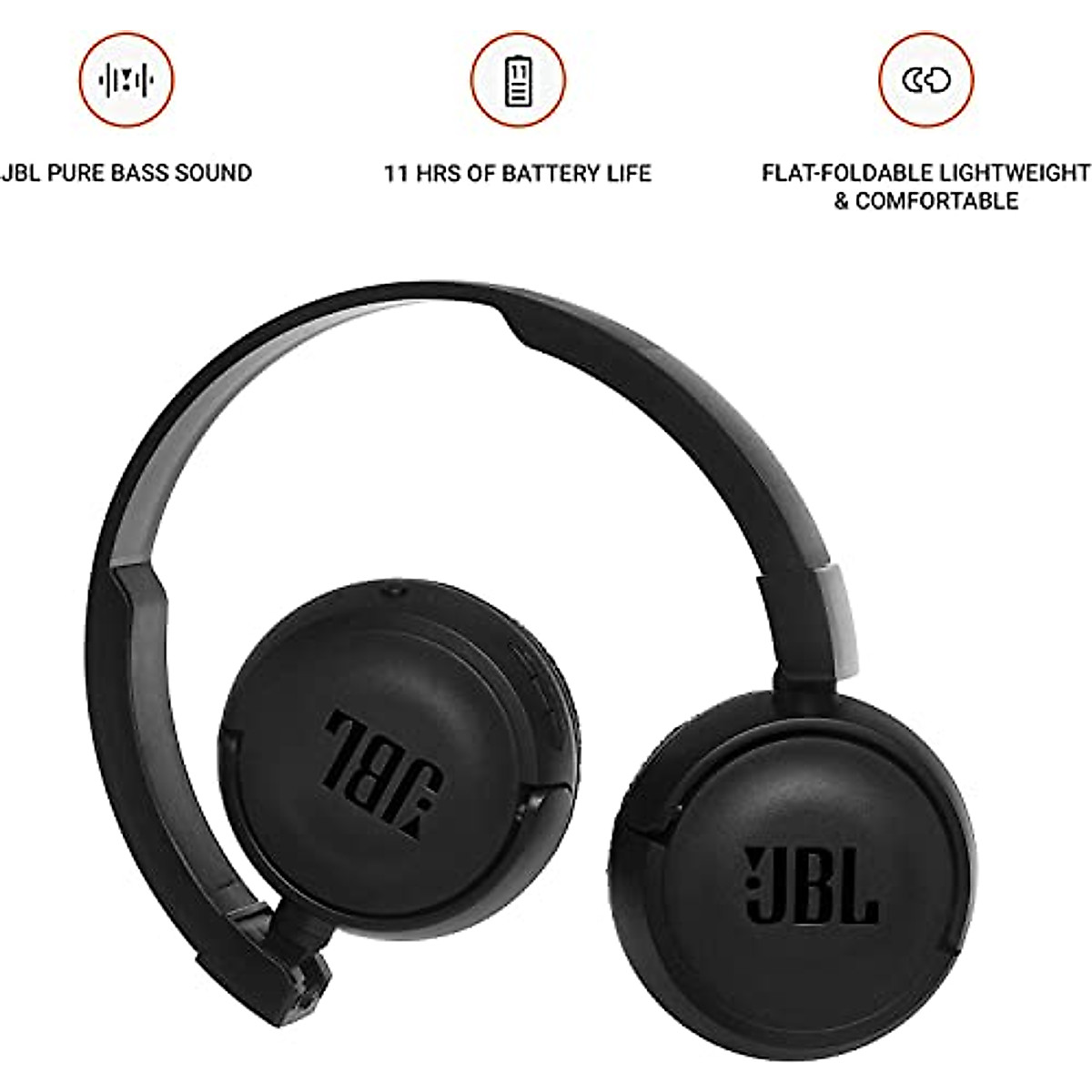 JBL T460BT - On-Ear Wireless Bluetooth Headphones, Extra Bass with 11 Hours Playtime & Mic - Includes Velvet Pouch Carrying Bag - (Black)