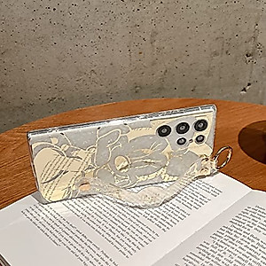 Meishangmei for Samsung Galaxy S22 Ultra Case 6.8" Sparkle Bling with Strap Stand Cute Pattern IMD Plating Design Silicone Shockproof Protective Glitter Cases Cover for Girls and Women - Minnie