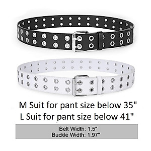 WERFORU 2Pack Double Grommet Belt PU Leather Punk Belt for Women Jeans (suit for pant below 35", A-Black+White)