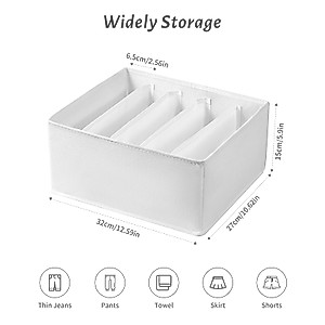 Coorganisers 4 Packs Jeans Drawer Organizers for Clothing,5 Grids Compartment Wardrobe clothes organizer,Fabric Washable Closet Organizers and Storage Bins for Jeans,Pants,Bra,Legging,t-shirt-White