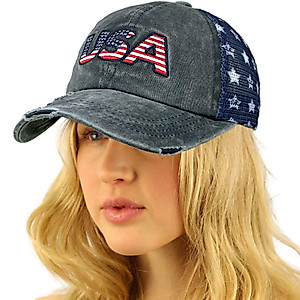 CC Everyday Distressed Trucker Mesh Summer Vented Baseball Sun Cap Hat (Patch USA)