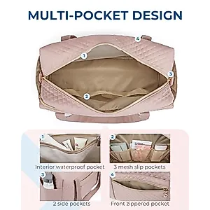 BAGSMART Travel Duffle Bag 31L Quilted Weekender Overnight Bag for Women with Laptop Compartment, Large Carry On Airport Bag with Wet Pocket & Shoe Bag for Business Trips, Sports (Pink)